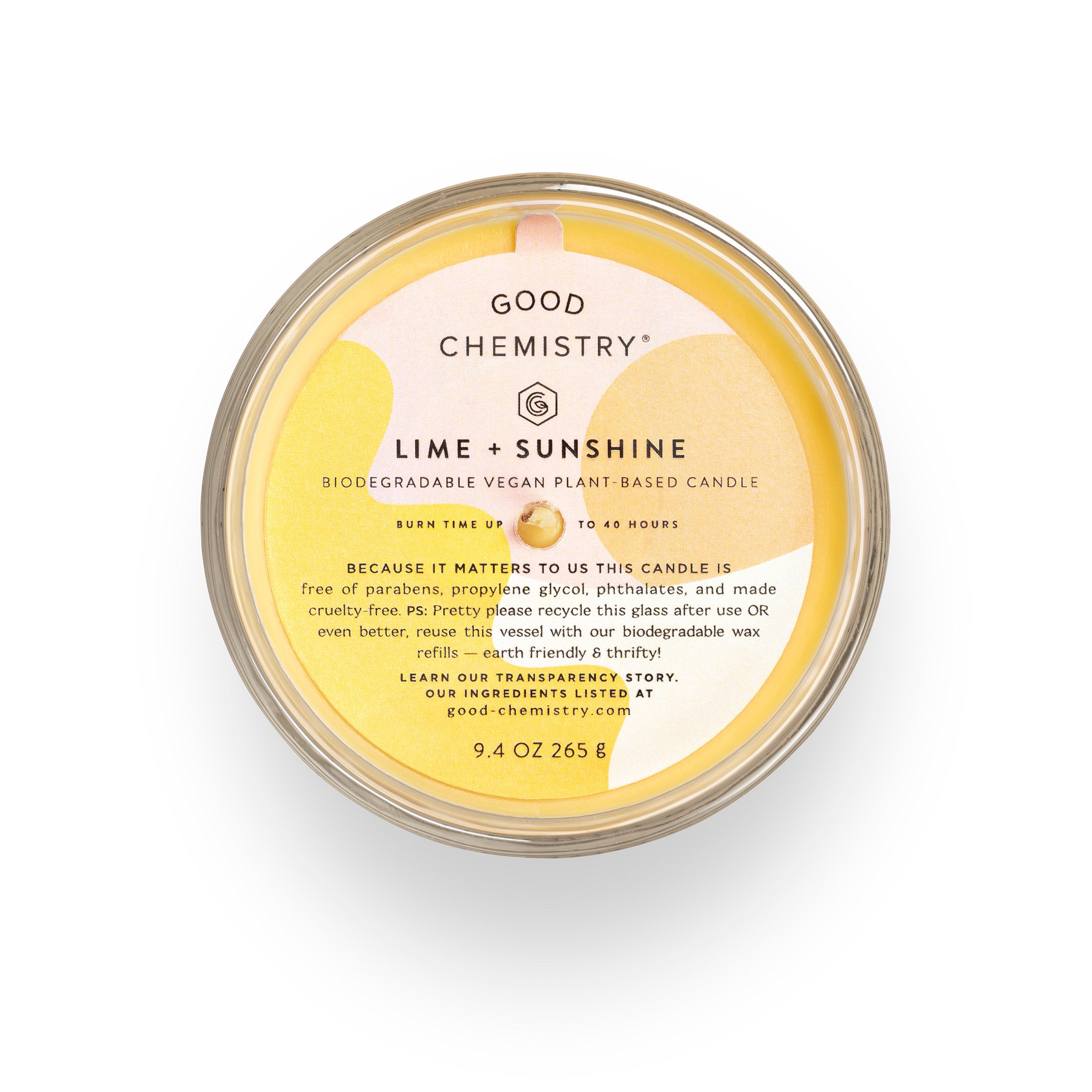 Lime + Sunshine Reusable Glass Candle | Good Chemistry